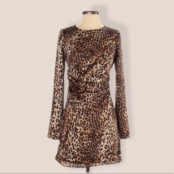 Express | Dresses | Nwt Express X Karla Ruched Leopard Mini Dress 2 ...